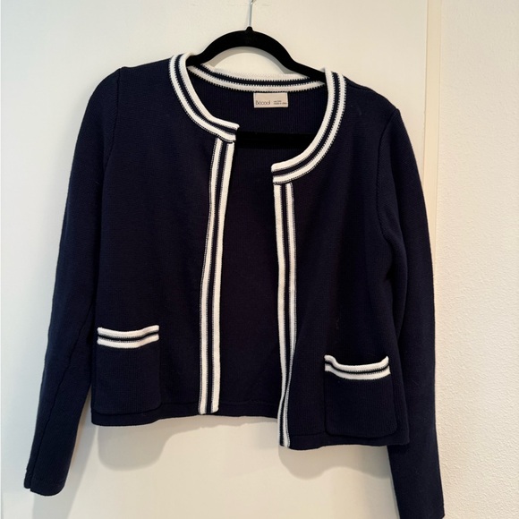 becool | Sweaters | Elegant Navy Cardigan With White Accents | Poshmark